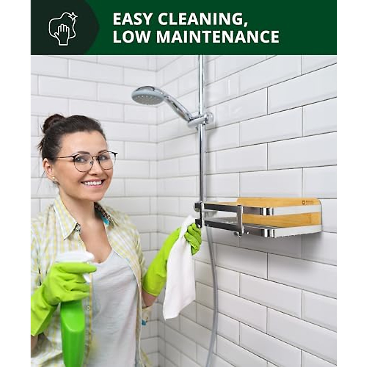 ROYAL CRAFT WOOD Bathroom Shower Caddy Organizer & Bath Product Holder for Wall - Self Adhesive Over The Toilet Storage Shower Shelves for Inside Shower - Shower Storage Suction Rack (2-Pack)