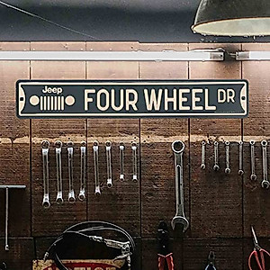 Open Road Brands Jeep Four Wheel Drive Street Sign - Jeep Metal Street Sign for Garage, Man Cave or Shop