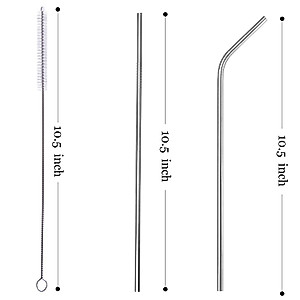 ALINK 8-Pack Stainless Steel Straws, 10.5” Long Reusable Replacement Metal Straws for 20 30 OZ Yeti Tumbler, RTIC, Tervis, Mason Jar, With 8 Silicone Tips, 2 Cleaning Brush and 1 Carrying Case