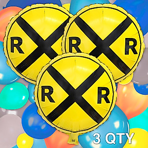 Havercamp Railroad Party Balloons (3 Pcs.)! 3 Round Mylars are great for Train Themed Events, Kid's Birthday Party, Train Collectors, Retirement Party, Father's Day, Graduations.