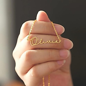 Yopicks Custom Name Necklace Personalized, 18K Gold Plated Sterling Silver Name Necklace for Women Gift