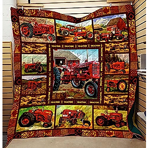 Tractor Blankets Red Farming Tractor On Prairie Blanket Plush Blanket Boys Fuzzy Blankets for Women Fall Throw Blanket Camping Blanket Small/Medium/Large/X-Large