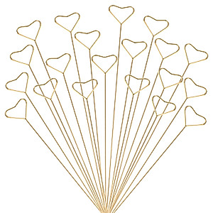 LLOUSSAK 20Pcs Flower Card Holder Stick, 11.8'' Wire Floral Card Holder Picks Heart Shape Gold Place Card Holders, Picture Sticks Clips for Table Bouquet Wedding Party Gift Card Photo