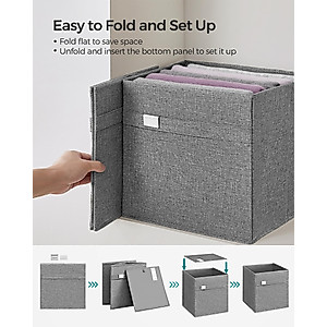 SONGMICS Storage Cubes, Set of 4 Cube Storage Bins, 13 x 13 x 13 Inches, 2 Handles, Oxford Fabric and Linen-Look Fabric, Easy to Clean, Foldable, Metal Label Holders, Dove Gray UROB233G04