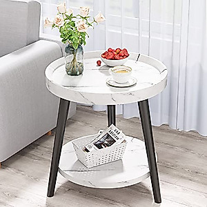 ZHANYUN 2-Tier Round Side Table, Mid Century Modern Small end Table with Storage,Metal Legs & Eco-Friendly MDF Wood,Ideal for Living Room, Bedroom, Outdoor Spaces, and as A Bedside Table (White)
