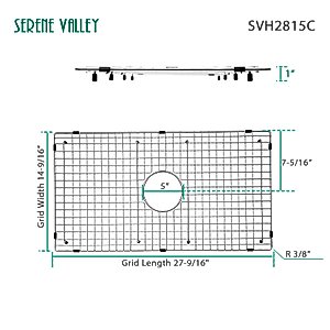 Serene Valley Sink Bottom Grid 27-9/16" X 14-7/16", Centered Drain with Corner Radius 3/8", Sink Protector SVH2815C