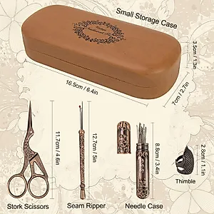 Vintage Embroidery Scissors Kit, Fancy Needlework Set with Crane Stork Shear, Antique Seam Ripper, European Style Thimbles, Needles for Sewing Knitting Cross Stitch Crochet Yarn Thread Cutting