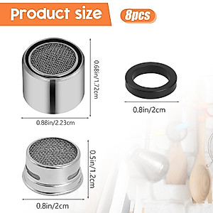 Faucet Aerator for Kitchen and Bathroom Sink, 8 Pcs Female Thread Chrome Brass 55/64 Inch 22mm Filter With Gasket
