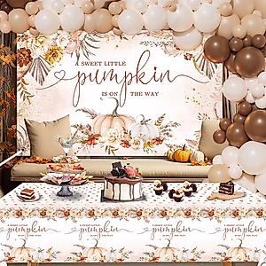 MEHOFOND Boho Little Pumpkin Baby Shower Party Decorations Set with Pumpkin Tablecloth 158PCS Bohemia Gender Neutral Balloons Garland Arch Kit a Little Pumpkin Is on the Way Blush Pink Floral Banner