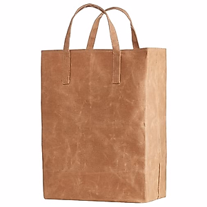 World's Strongest Grocery Bag, Handmade with Certified Organic Cotton and Hand Waxed with Beeswax, Foldable, Stiff Waxed Canvas Stands Up for Easy Filling, Plastic-Free, Reusable, GOTS, Large, Brown