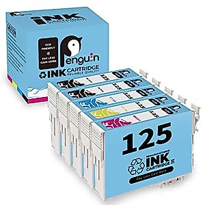 Penguin Remanufactured Ink Cartridge Replacement for Epson 125 T125 Used for Stylus NX125 127 130 230 420 530 625 Workforce 320 323 325 Printer 5 Pack (2 Black 1 Cyan 1 Magenta 1 Yellow) Combo Pack