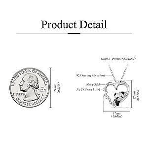 RUKYF 925 Sterling Silver Panda Necklace for Women Cubic Zirconia Heart Cute Animal Pendant Jewelry Unique Gifts for Women Girlfriend