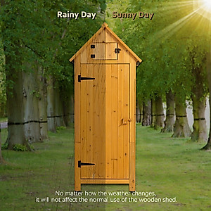 Royard Oaktree Outdoor Storage Cabinet Wooden Garden Storage Shed Outside Vertical Shed with Adjustable Shelves and Lock Tall Tool Shed Organizer for Outside, Backyard and Patio,Natural