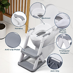 EzyWay Potty Training Seat with training stickers, upgraded Toddler training Seat for Kids Boys & Girls, 2 in 1 Potty Training Toilet for Kids with Splash Guard Anti-Slip Pad Step Stool (Gray)