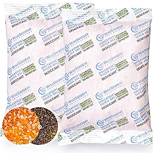 Wisesorb 500 Gram [2 Packs] Silica Gel Packets, Color Indicating (Orange to Dark Green) Silica Packets, Rechargeable Safe Dehumidifier, Silica Gel Packets for Storage, Basement Moisture Absorbers