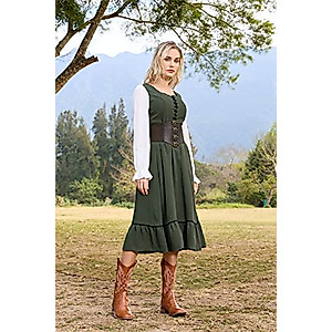 Renaissance Faire Costume Women Long Sleeve Midi Dress Modest Dress A Line Ruffle Medieval Dress Green L