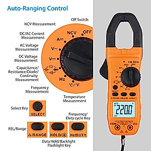 CAMWAY Portable Clamp Meter Digital 6000 Counts AC/DC Current TRMS AMP OHM Tester Capacitance Multimeter with Alligator Clips