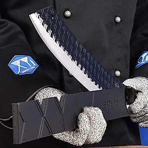 XYJ Slicing Japanese Chef Knife With Guards Protector,Curved Vegetable Butcher Knives Camping Kitchen Knives,Carving Brisket Knife,Full TangTang (11.5 Inch)