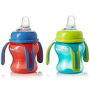 Evenflo Feeding Soft-flo Trainer Sippy Cup with Handle for Growing Baby and Toddler - Red/Teal, 5 Ounce (Pack of 2)