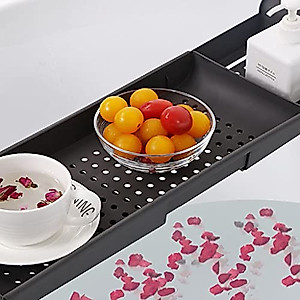 WINGSIGHT Bathtub Tray Expandable Bath Caddy Storage Rack Multifunctional Bathtub Tub Organizer for Deposit Wash Supplies,Book,Wine,Phone,Bathroom,Shower (Gray)