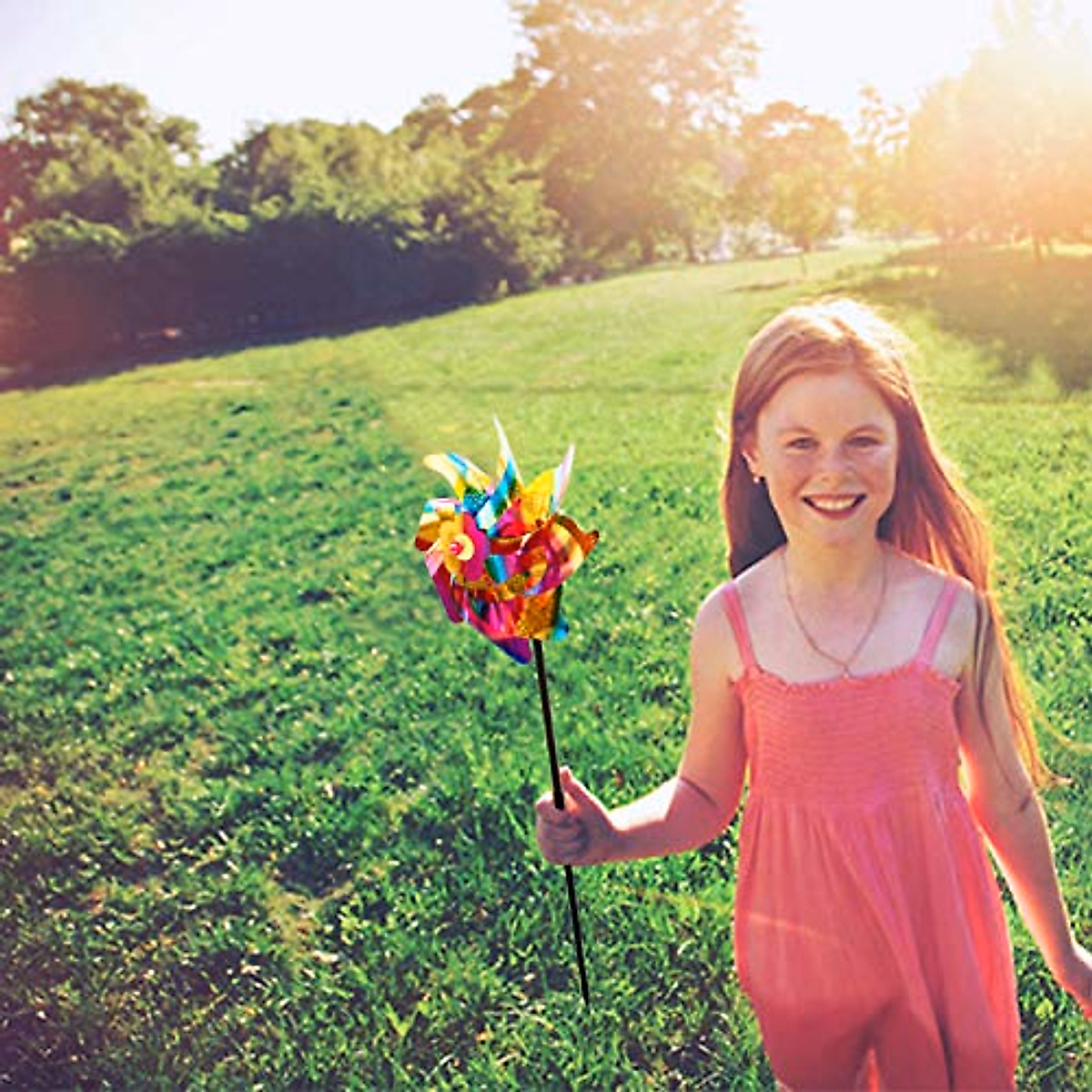 Sparkly Reflective Pinwheels Holographic Spinners Whirl Pin Wheel with Stakes Scare Birds Away for Yard Garden Patio Lawn Farm Decor Kids' Toy (Rainbow-10)