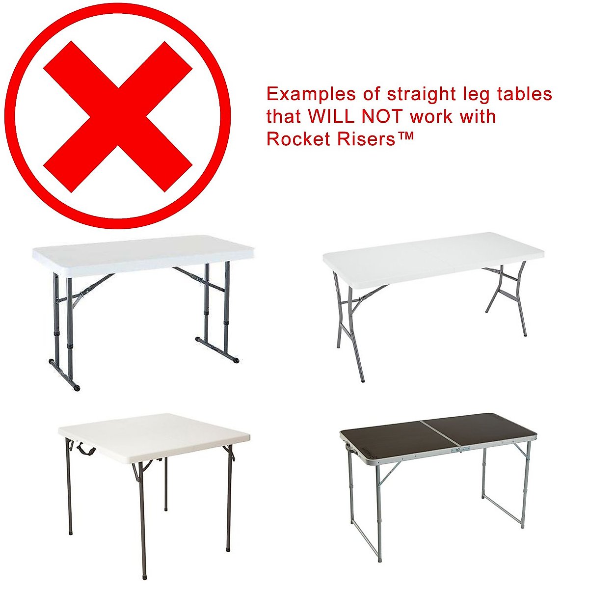 Rocket Risers Folding Table Risers - Make Your Folding Table a Counter Height Table - Set of 4 Table Leg Risers