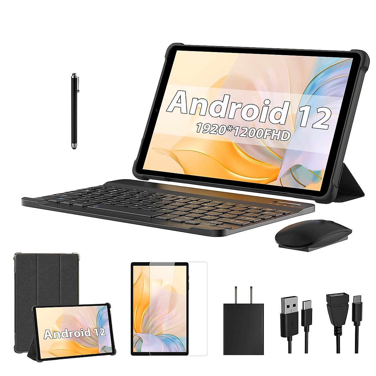 TOSCiDO Tablet 10.1 inch 2 in 1 Android Tablets 1080P FHD in-Cell LCD Screen, 4GB+64GB Expand to 1TB, Octa-Core CPU, 1920 * 1200 Resolution,8MP&13MP Camera|Wi-Fi| GPS| Keyboard| Mouse-Black