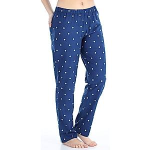 PajamaMania Women's Cotton Flannel Long Sleeve Button-Down Pajamas PJ Set, Navy Polka Dot, Medium