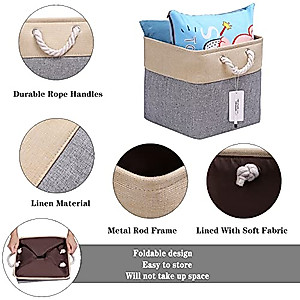 CREADARD Fabric Cube Storage Basket, 13x13x13 inch Foldable Linen Cube Storage Basket for Nursery and Home, Collapsible Canvas Shelf Basket for Wardrobe or Bedroom, Blue and Grey and Beige