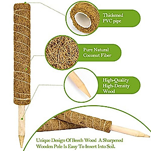 Yazoya Moss Pole 52.4 inches, 4pcs 17 inch Moss Pole for Plants Monstera, Moss Stick for Plants Support Extension to Grow Upwards, Coir Totem Pole for Climbing Plants with 65 feet Garden tie