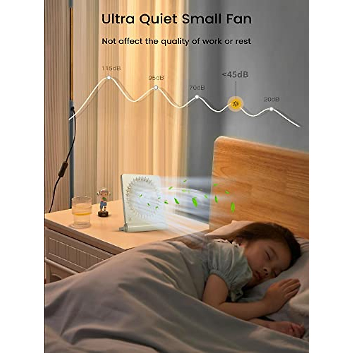 FERRISA Desk Fan, Small But Powerful, Portable Fan Battery Operated, 220° Tilt Folding Ultra Quiet Person Mini Fan, Strong Wind, 3 Speed Adjustable For Home Office Desktop Travel Camping (Beige)