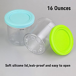 Containers Replacement for Ninja Creami - Ice Cream Pint Container with Silicone Lid, 4 Pack, 16oz Cups, Compatible with NC301 NC300 NC299AMZ Series Ice Cream Maker
