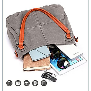 Large Pocket Casual Handbags Canvas Crossbody Bag for Women, Multi Compartment Tote Purse Leather Bags (Black)