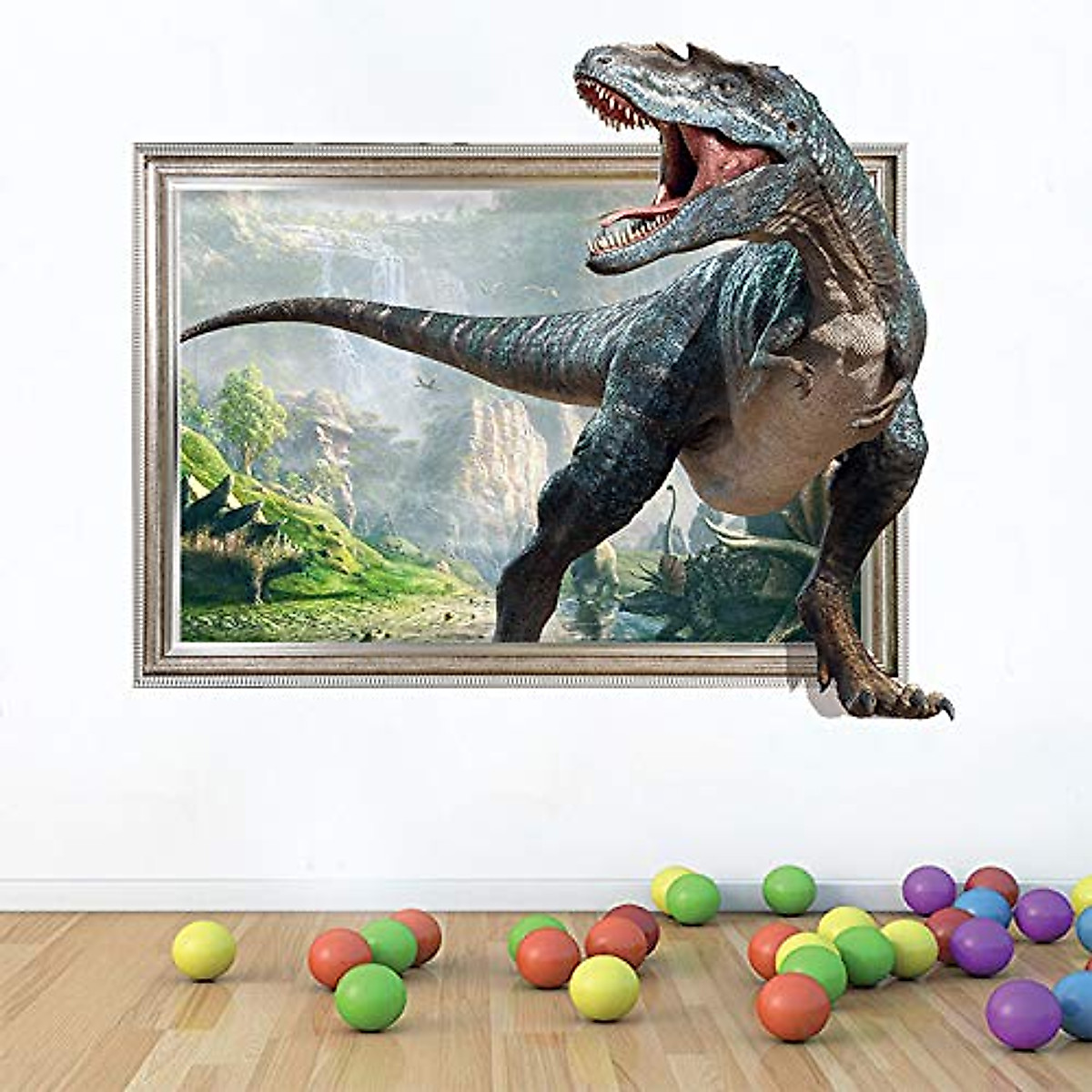 BOSUE SLLXG 3D Dinosaur World Wall Decals Kids Wall Stickers Peel＆Stick Tyranosaurus Home Decor Dinosaur Break Through The Wall Art Murals for Kids Teen Nursery Bedroom Living Room Bathroom Decor