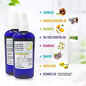 MoonDance Soaps Diaper Lotion Potion Cleansing Spray, 4 Oz Tea Tree & Lavender, Natural No-Rinse Cleanser and Moisturizer for Baby's Bottom