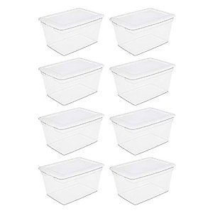 Sterilite 16598008 56 Quart/53 Liter Storage Box, White Lid w/Clear Base, 8-Pack (56 Quart, Set of 8) (56 Quart, Set of 8)