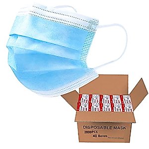 2000PCS Bulk Wholesale Face Masks for Business and Home Use-Disposable Face Mask-Blue 3 Ply Face Mask Cup Dust Masks PPE Filter Protection Face Masks
