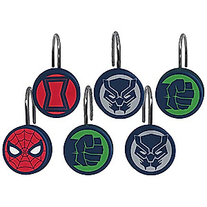 Jay Franco Marvel Avengers Shields 14 Piece Bathroom Set - Includes Shower Curtain, 12 Hooks, & Non-Slip Bath Rug - Easy Care Fabric (Official Marvel Product)