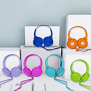 Wensdo 6 Pack Kids Headphones Bulk for School Classroom Students Wired Headsets, Durable Earphones for Children, Library Airplane Online Learning and Travel (6 Mixed Colors)