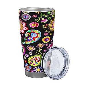 AYCZN Paisley Floral 20 OZ Tumbler Stainless Steel Travel Coffee Mug, Mandala Flower Insulated Water Bottle with Lid and Straws Leakproof Thermal Cup
