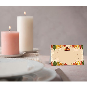 Fall Thanksgiving Table Place Cards, Orange Pumpkin Blank Seating Place Card for Table, 25 Pack Buffet Food Tent Labels, Double Design Name Cards, Thanksgiving Day Party Decorations(04)