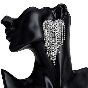Earent Tassel Rhinestone Earrings Jewelry Silver Sparkly Dangling Fringe Earring Long Chandelier Wedding Prom Earring for Women