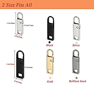 Urmspst Zipper Pull Replacement (Upgraded), 12 Pcs Detachable Zipper Pull Tabs for Luggage Clothing Jackets Backpacks Boots Purse Coat(2Size, 2 Color Black, Silver)