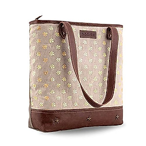 Tote Bags for Women by Sixtease - Large Tote Bag with Zipper Top - Genuine Leather Strap, Upcycled Canvas, Rug, Hair On and Hardware Accents - Vintage Style Hand Stitched - Intrigue