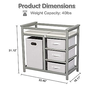 Kinfant Baby Changing Table with Storage - Diaper Changing Table with Laundry Hamper, 3 Storage Basket, Changing Pad & Safety Belt (Grey)