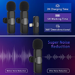 Dual Wireless Microphone for iPhone iPad Plug-Play Wireless Lavalier Mic Noise Reduction for Video Recording, Live Stream, YouTube, TikTok, Facebook, Zoom, Interview, Podcast (One Pair Two Mic)