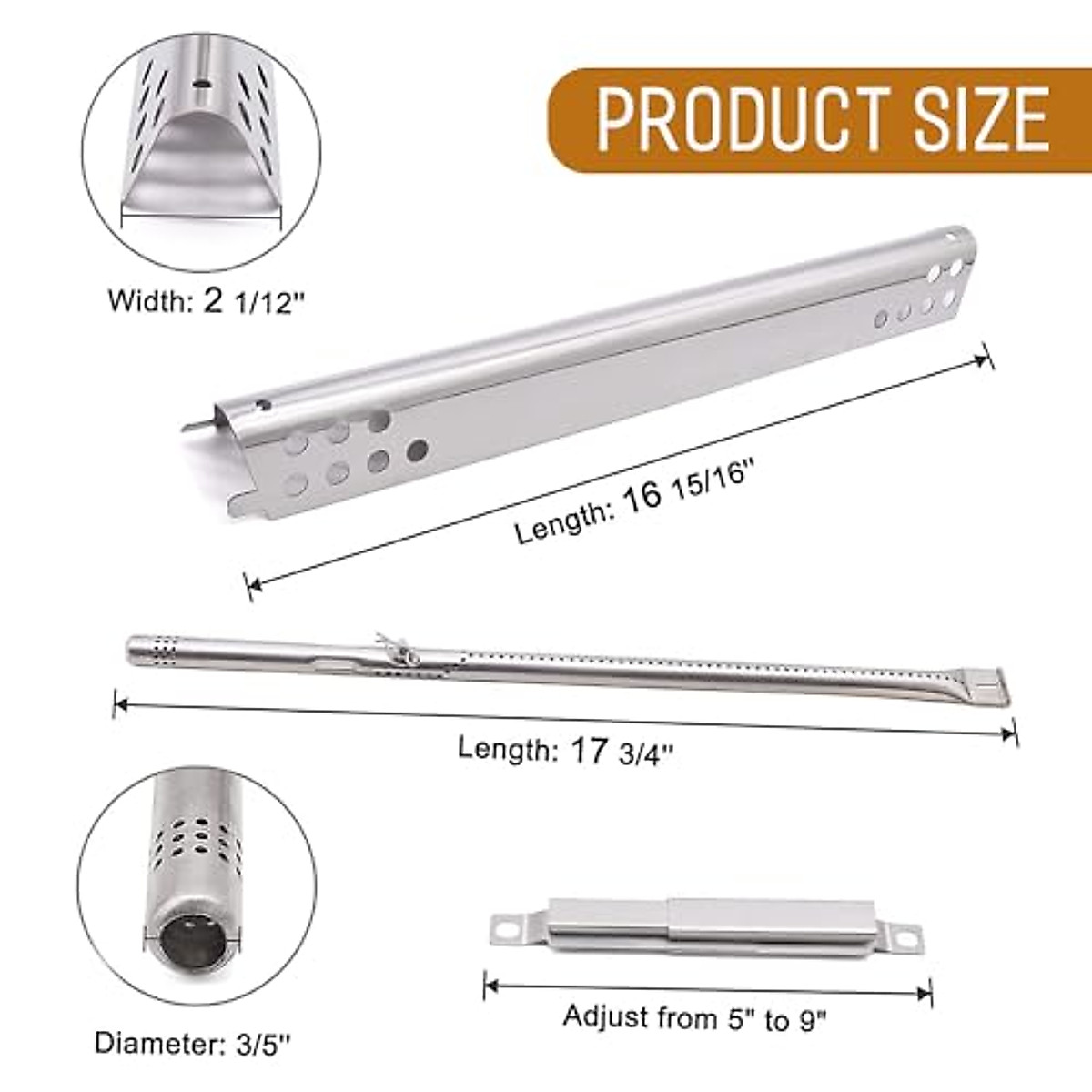 kingsea Grill Replacement Parts Kit Compatible with Charbroil 463347519,463347017,463673017,463673517,463673617,463673619,Heating Plates,Burner,Crossover Tube