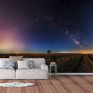 Stars Moon a Field Sunflowers Peel and Stick Wallpaper Removable Self-Adhesive Large Wallpaper Roll Wall Mural Sticker Home Decor for Living Room Bedroom