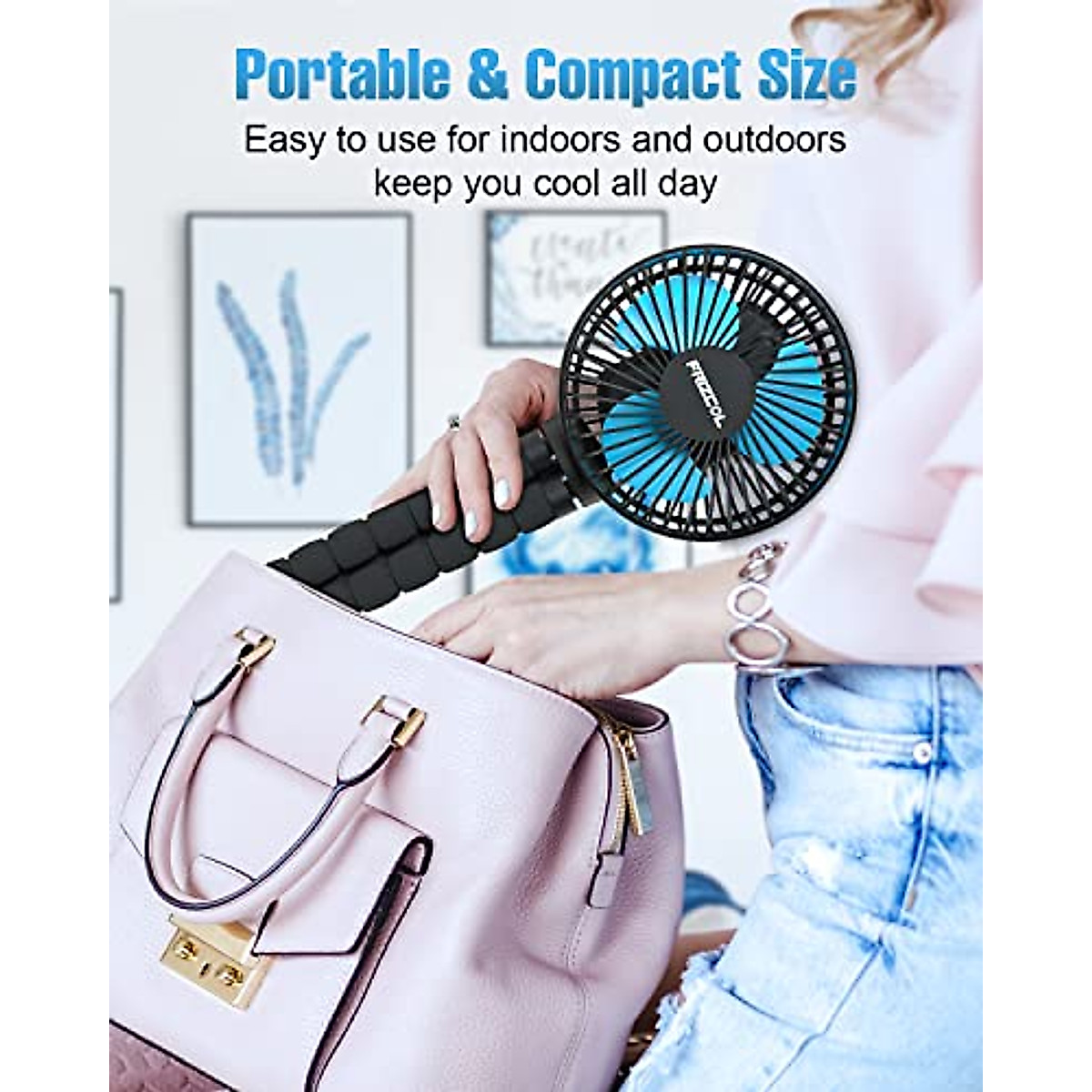 FRIZCOL Stroller Fan for Baby - Portable Fan Rechargeable - Battery Operated Fan(Use for 30Hrs) - Fan for Handheld/Clip On/Car Seat/Desk/Camping