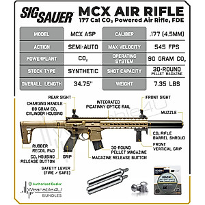 Sіg Sauer MCX .177 Cal CO2 FDE Air Rifle with Wearable4U CO2 90 Gram (2 Pack) and 500x Pellets Bundle